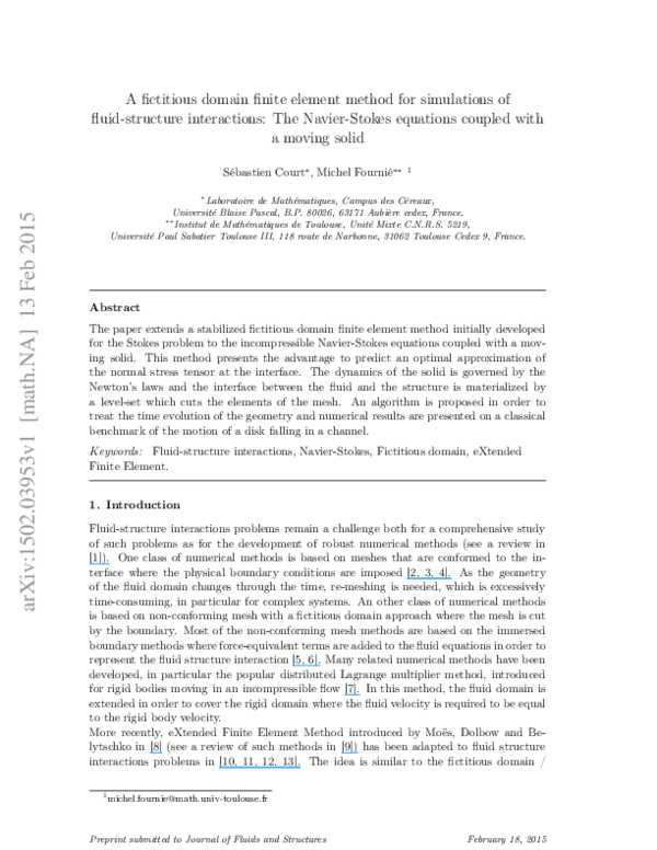 Pdf A Fictitious Domain Finite Element Method For Simulations Of