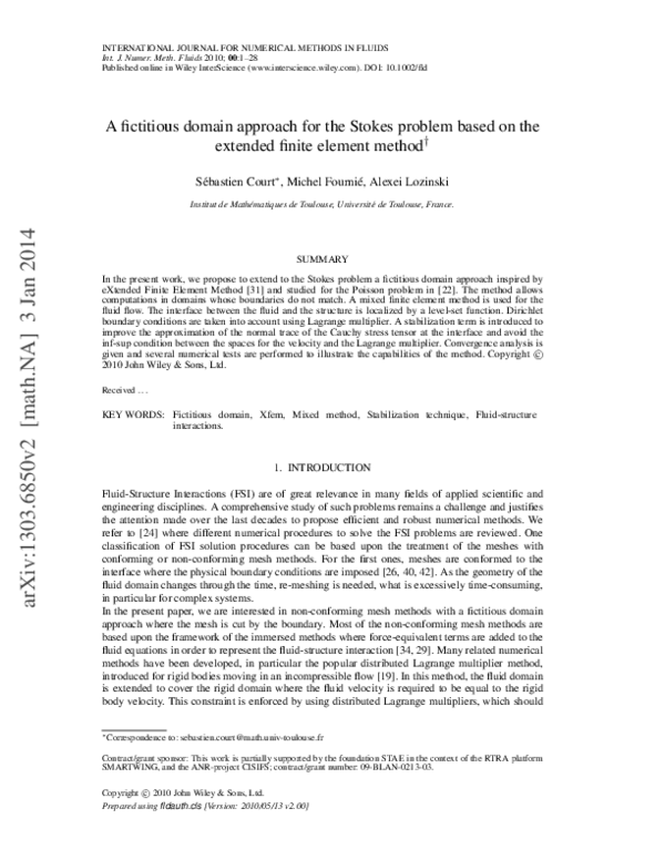 Pdf A Fictitious Domain Approach For The Stokes Problem Based On The