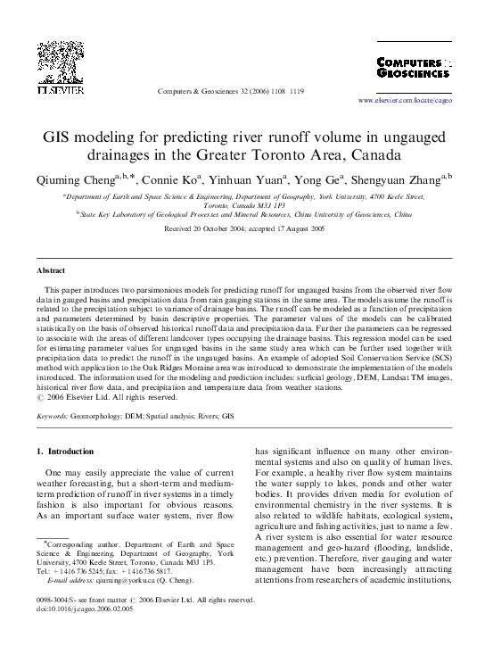 (PDF) GIS modeling for predicting river runoff volume in ungauged drainages in the Greater ...