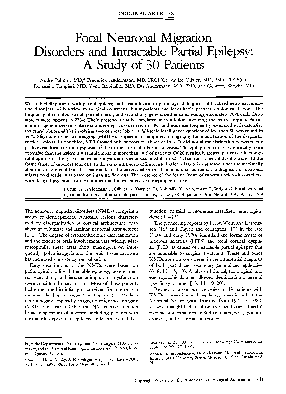 (PDF) Focal neuronal migration disorders and intractable partial ...
