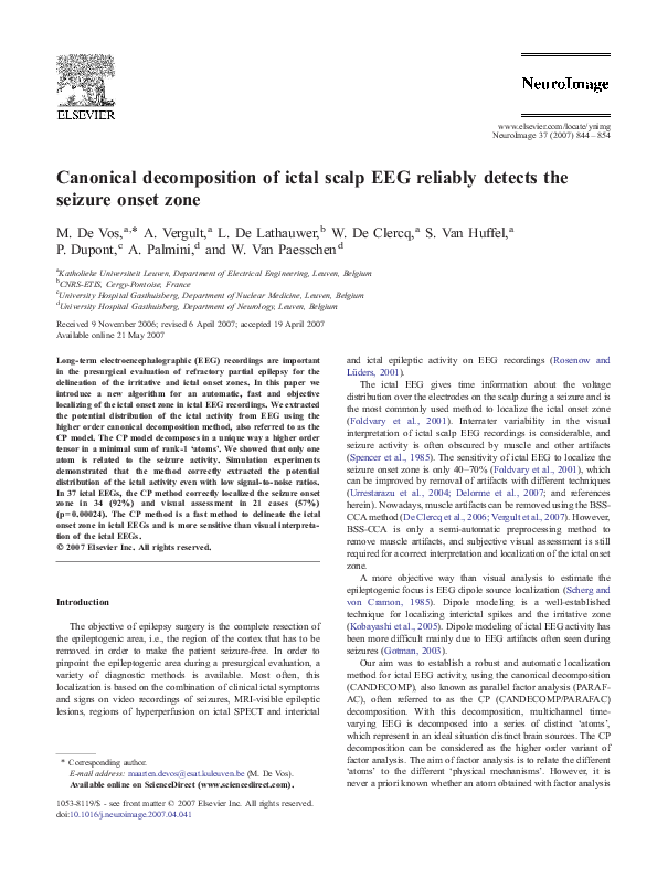 Pdf Canonical Decomposition Of Ictal Scalp Eeg Reliably Detects The Seizure Onset Zone André