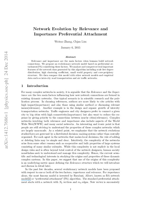 (PDF) Network Evolution by Relevance and Importance Preferential Attachment