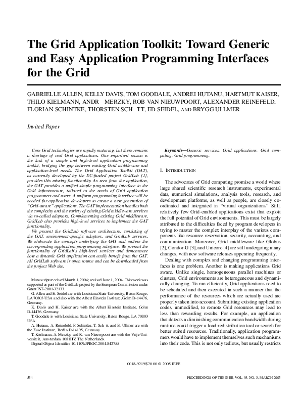 (PDF) The Grid Application Toolkit: Toward Generic and Easy Application ...