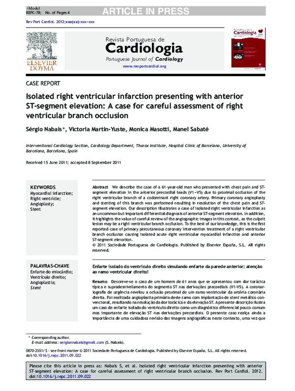 (PDF) Isolated right ventricular infarction presenting with anterior ST ...