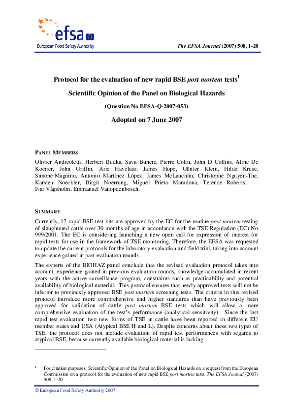 (PDF) Protocol for the evaluation of new rapid BSE post mortem tests1 ...