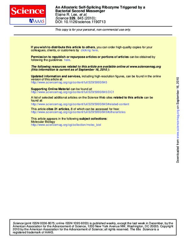 (PDF) An allosteric self-splicing ribozyme triggered by a bacterial ...