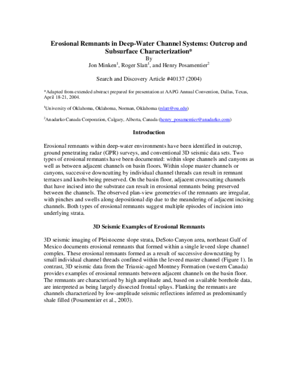 (PDF) Erosional Remnants in Deep-Water Channel Systems: Outcrop and ...