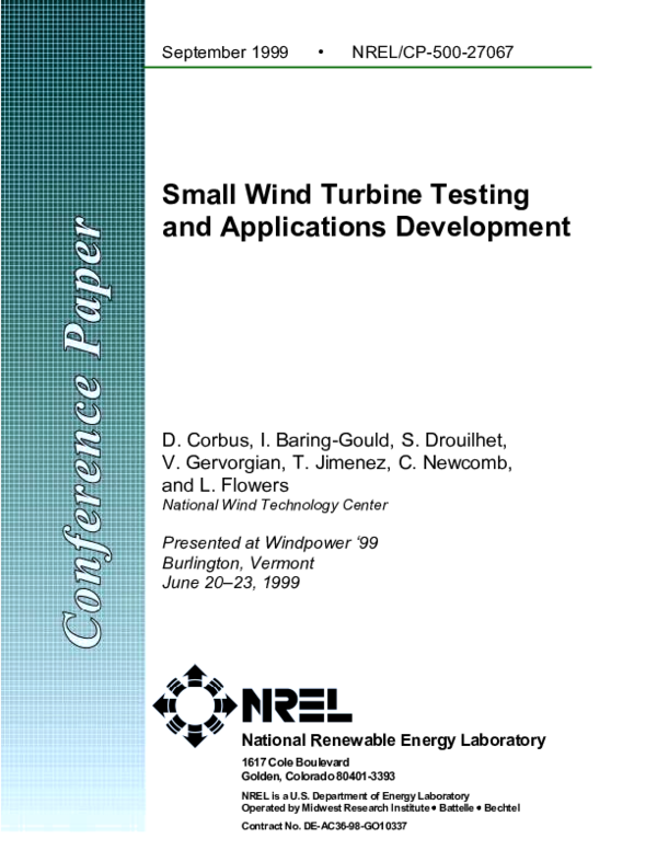 (PDF) Small Wind Turbine Testing and Applications Development