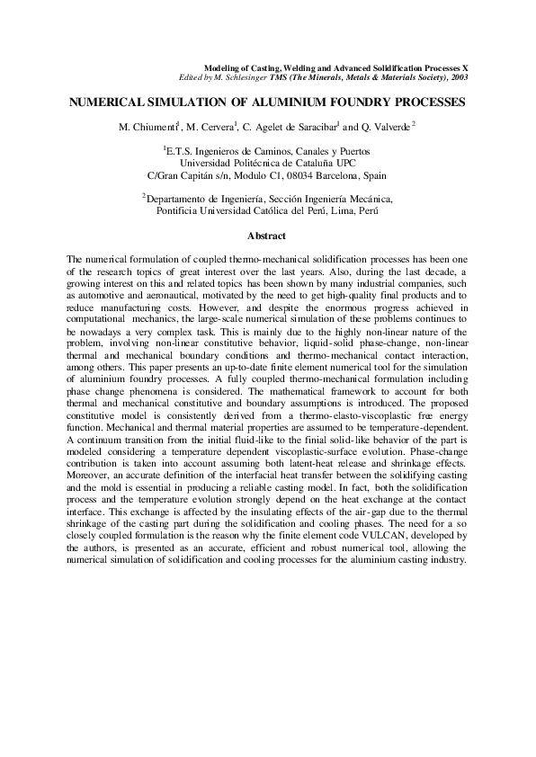(PDF) Numerical simulation of aluminium foundry processes