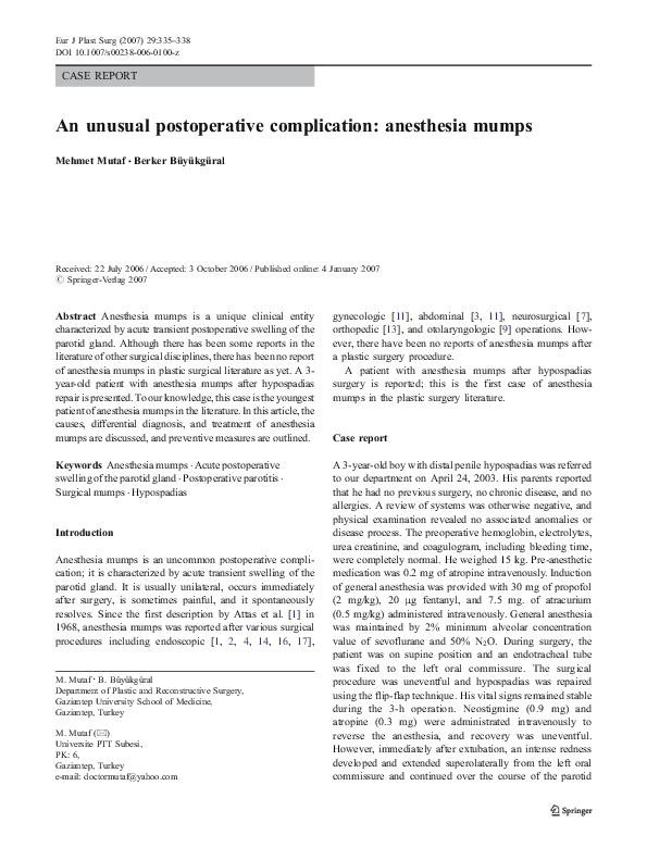 (PDF) An unusual postoperative complication: anesthesia mumps