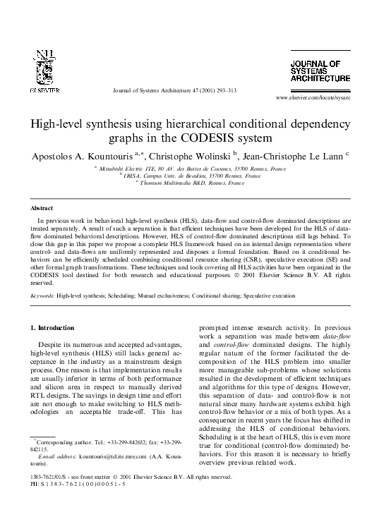 (PDF) High-level synthesis using hierarchical conditional dependency graphs in the CODESIS system