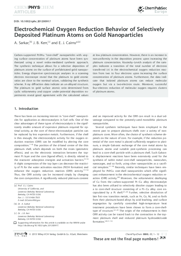 (PDF) Electrochemical Oxygen Reduction Behavior of Selectively ...