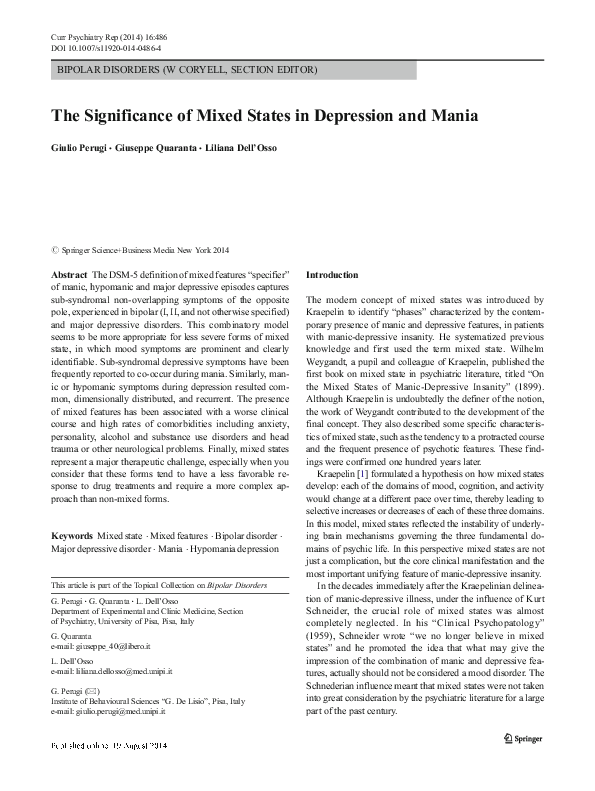 (PDF) The significance of mixed states in depression and mania
