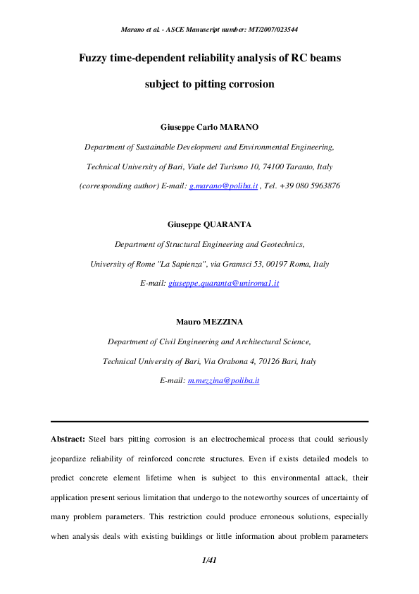 Pdf Fuzzy Time Dependent Reliability Analysis Of Rc Beams Subject To Pitting Corrosion