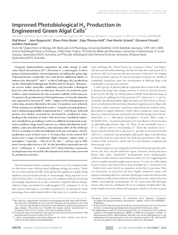 (PDF) Improved Photobiological H2 Production in Engineered Green Algal ...
