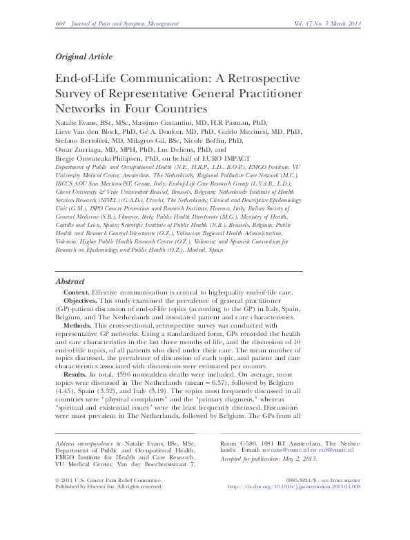 (PDF) End-of-Life Communication: A Retrospective Survey of ...