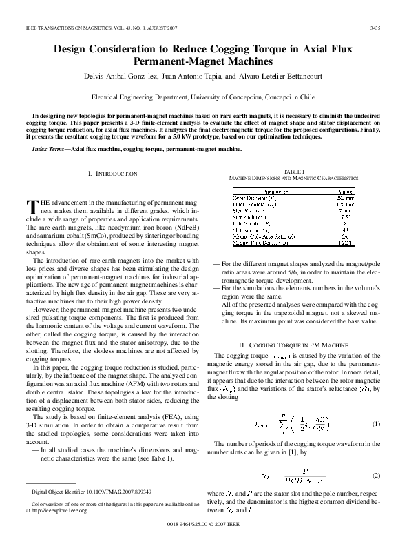 (PDF) Design Consideration to Reduce Cogging Torque in Axial Flux ...