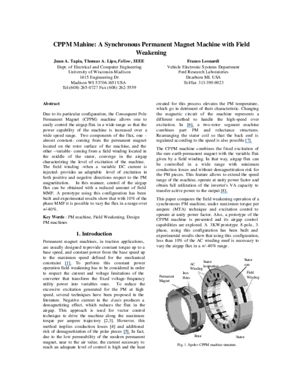 (PDF) CPPM Mahine: A Synchronous Permanent Magnet Machine with Field ...