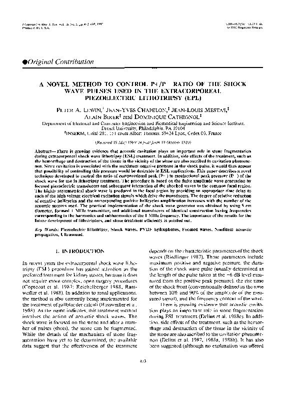 (PDF) A novel method to control P+/P- ratio of the shock wave pulses ...