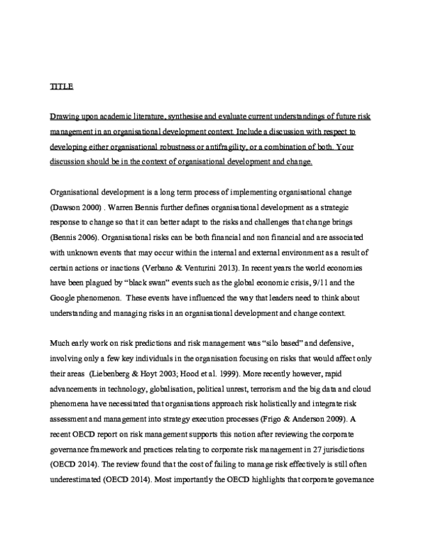 (PDF) Literature Review: Risk management in organisational analysis ...