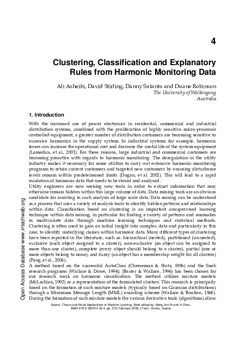 (PDF) Clustering, classification and explanatory rules from harmonic monitoring data