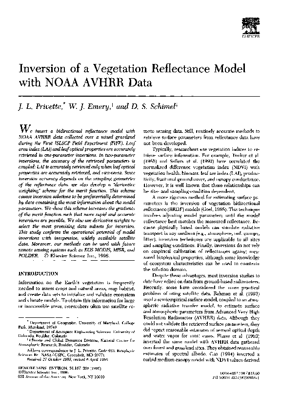 (PDF) Inversion of a vegetation reflectance model with NOAA AVHRR data