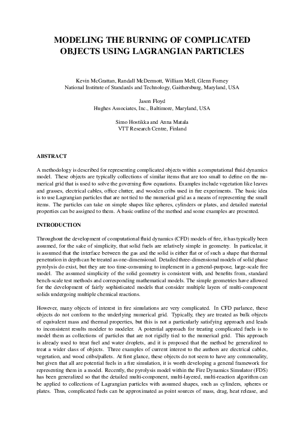 (PDF) MODELING THE BURNING OF COMPLICATED OBJECTS USING LAGRANGIAN PARTICLES
