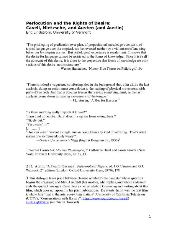 (DOC) Perlocution and the Rights of Desire: Cavell, Nietzsche, and ...