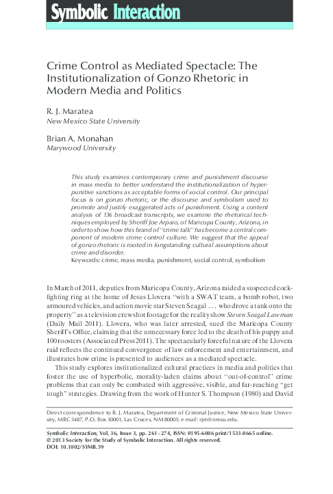 (PDF) Crime Control as Mediated Spectacle: The Institutionalization of ...
