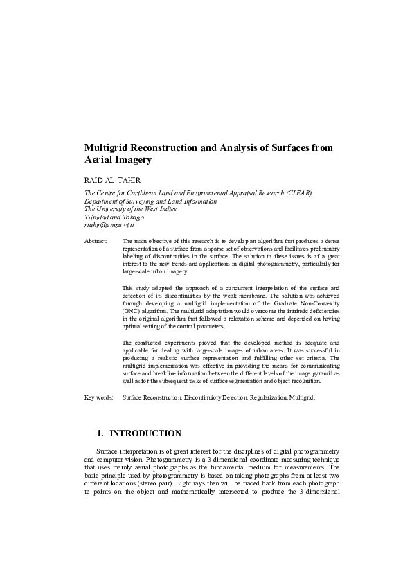 (PDF) Multigrid Reconstruction and Analysis of Surfaces from Aerial Imagery