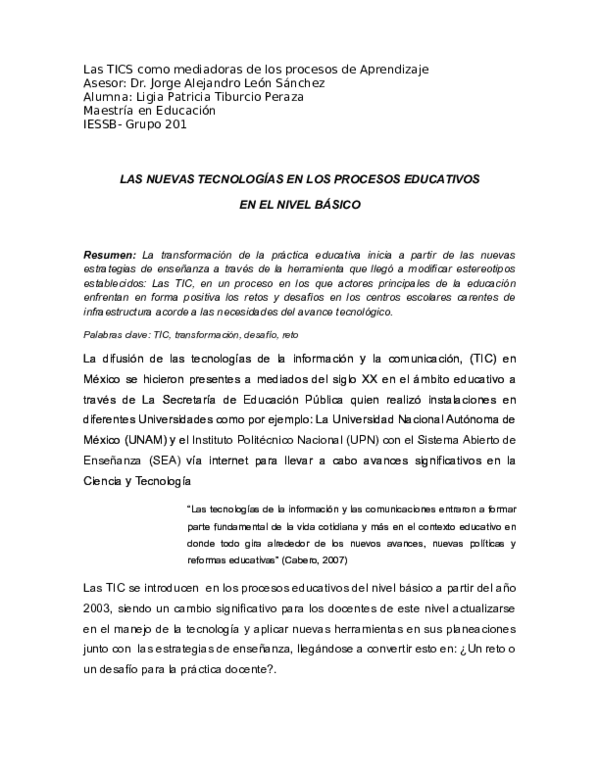 (DOC) Ensayo de las Nuevas Tecnologias