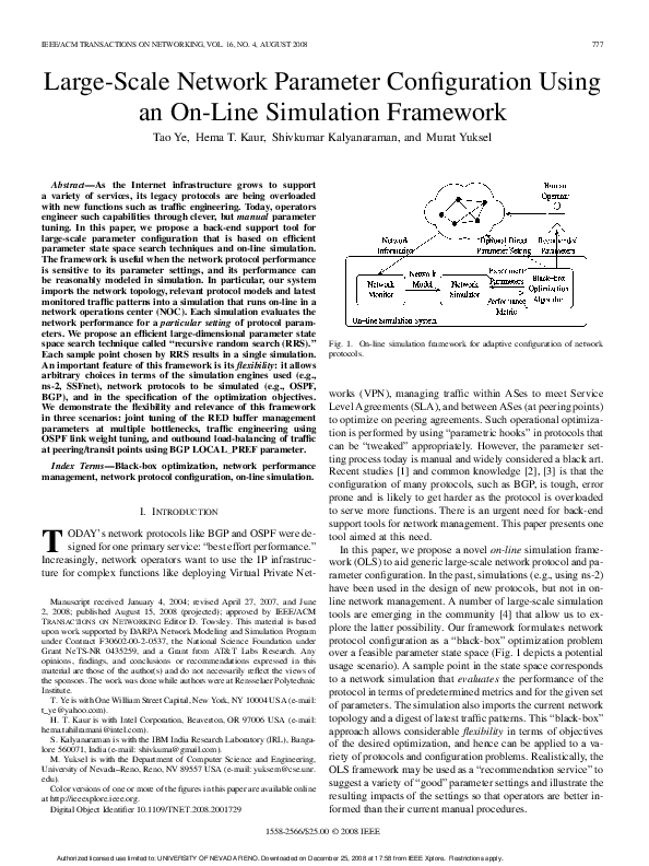 (PDF) Large-Scale Network Parameter Configuration Using an On-Line Simulation Framework