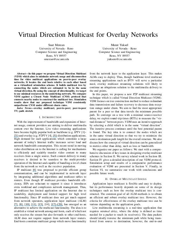 (PDF) Virtual Direction Multicast for Overlay Networks