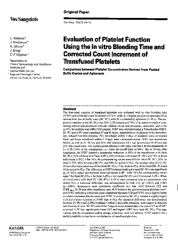 (PDF) Evaluation of Platelet Function Using the in vitro Bleeding Time ...