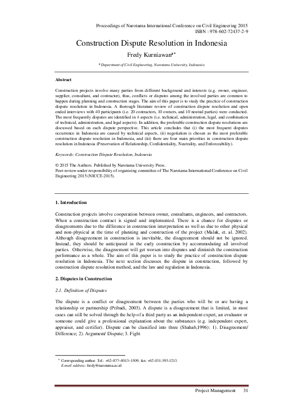 (PDF) Construction Dispute Resolution in Indonesia