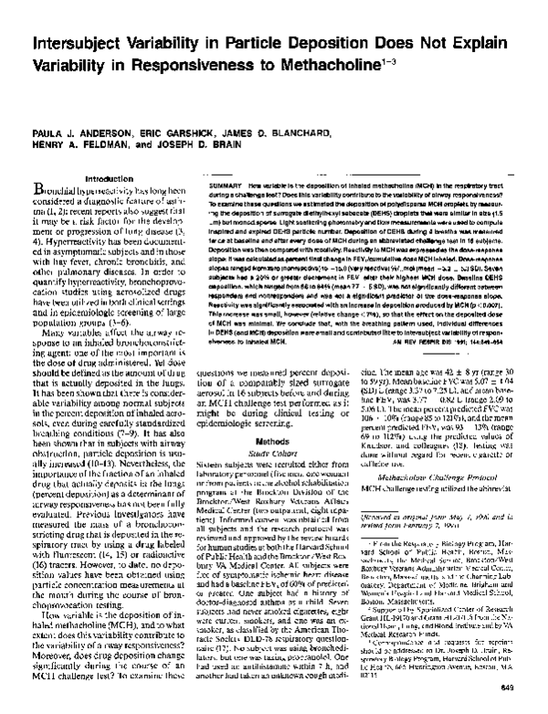 Pdf Intersubject Variability In Particle Deposition Does Not Explain Variability In