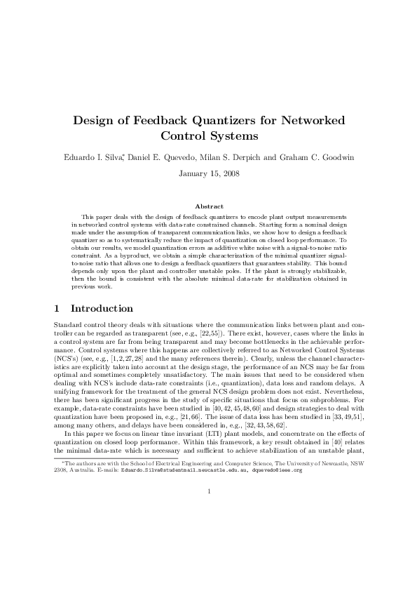 (PDF) Design of feedback quantizers for networked control systems