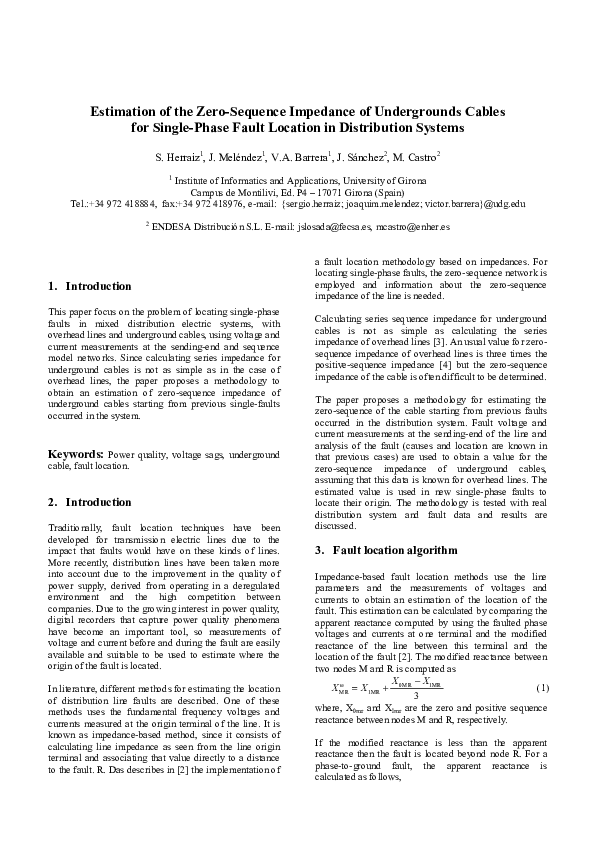 Pdf Estimation Of Zero Sequence Impedance Of Undergrounds Cables For Single Phase Fault
