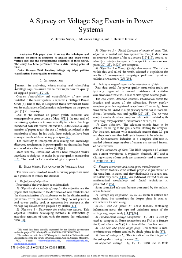 (PDF) A survey on voltage sag events in power systems