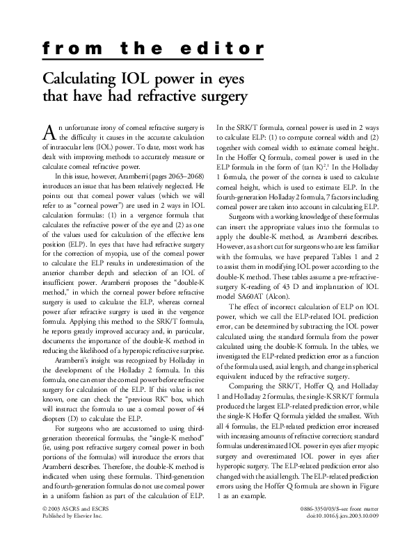 (PDF) Calculating IOL power in eyes that have had refractive surgery