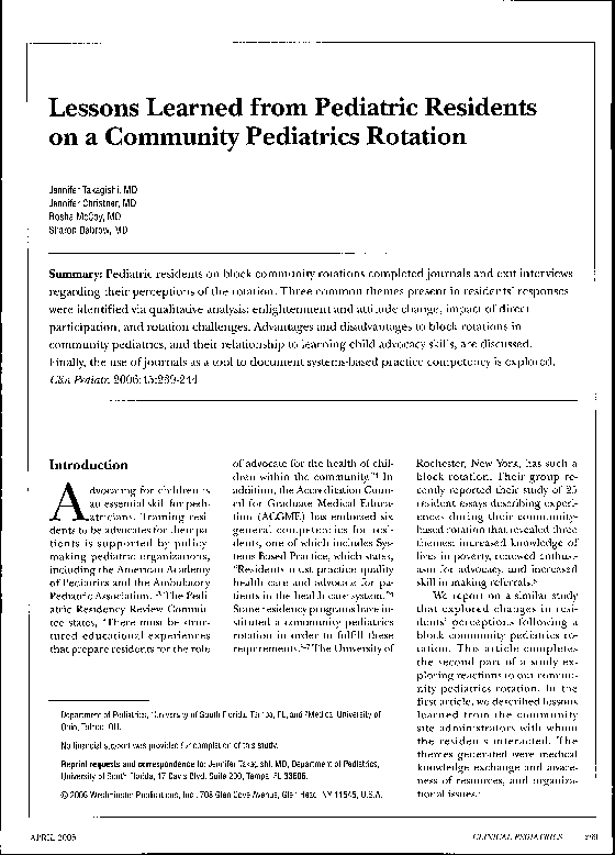 (PDF) Lessons Learned from Pediatric Residents on a Community ...