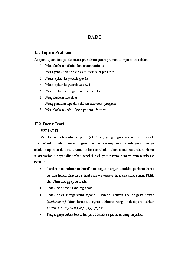 (DOC) VARIABEL, OPERATOR dan TIPE DATA