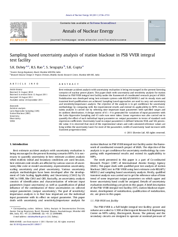 (PDF) Uncertainty Analysis of NPP Station Blackout