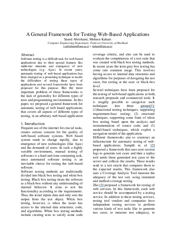 (PDF) A general framework for testing web-based applications