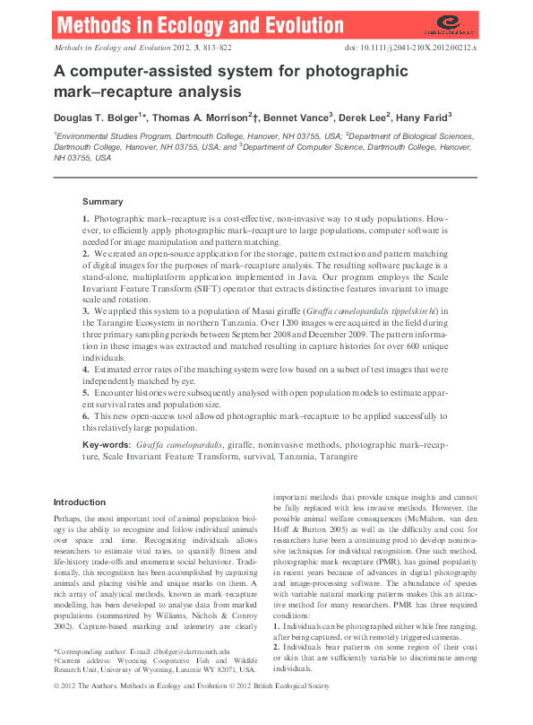 (PDF) A computer-assisted system for photographic mark-recapture analysis