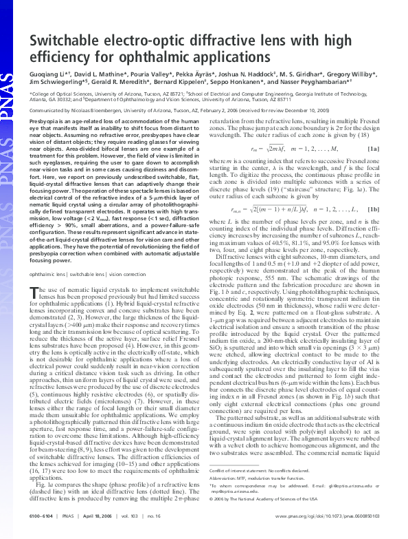 (PDF) Switchable electro-optic diffractive lens with high efficiency ...