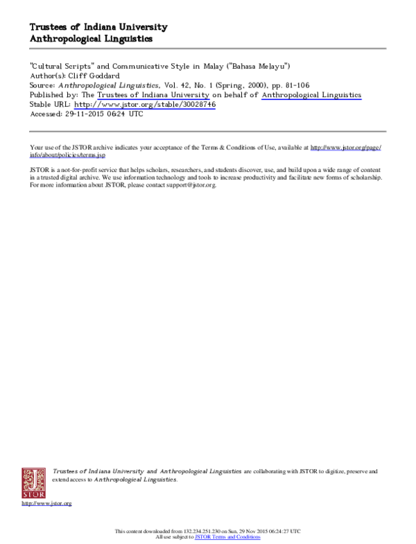 (PDF) "Cultural Scripts" and Communicative Style in Malay (Bahasa Melayu)