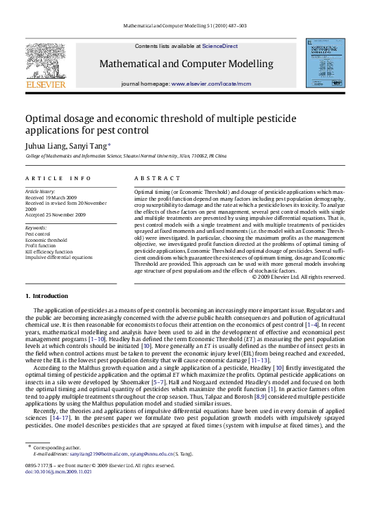 (PDF) Optimal dosage and economic threshold of multiple pesticide ...