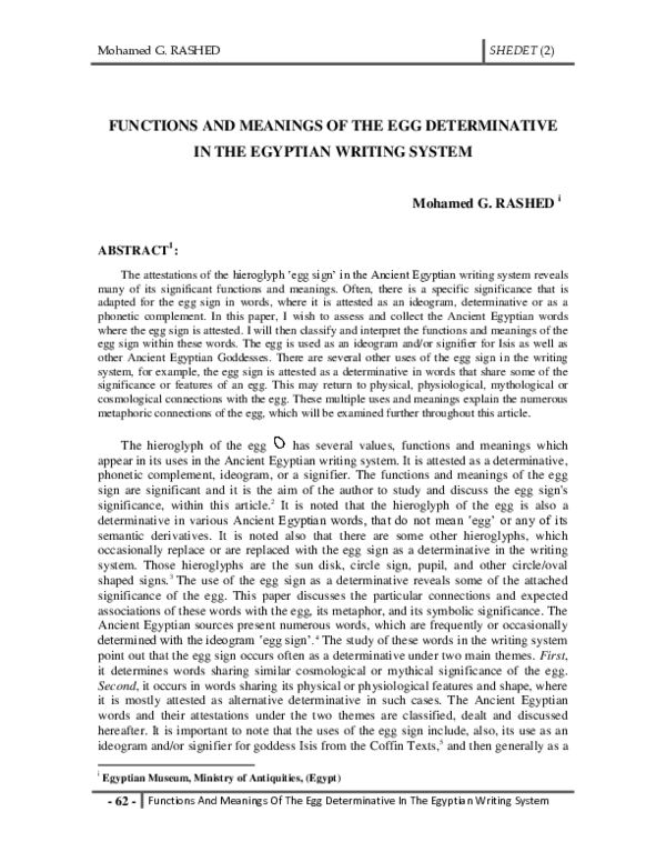 (PDF) Functions and Meanings of the Egg Determinative in the Egyptian ...