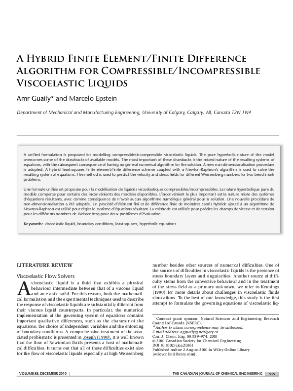 Pdf A Hybrid Finite Elementfinite Difference Algorithm For Compressibleincompressible